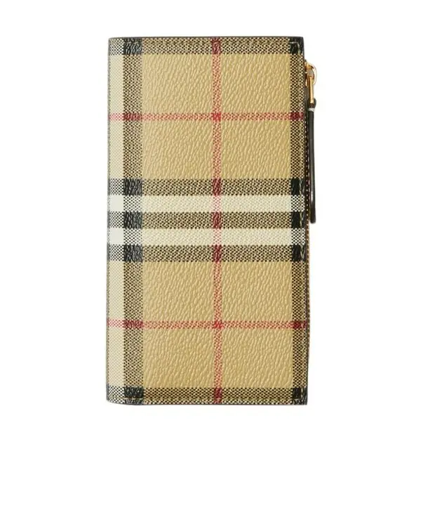 Burberry Checked Zip-up Wallet - Nude