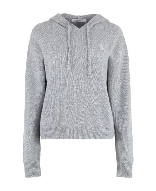 SPORTY  RICH Sporty & Rich Cashmere Hoodie With Embroidered Logo - Gray