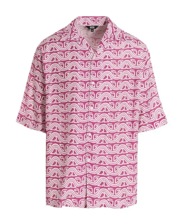 Gcds Waved Logo Printed Buttoned Shirt - Pink