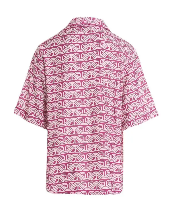 Gcds Waved Logo Printed Buttoned Shirt - Pink