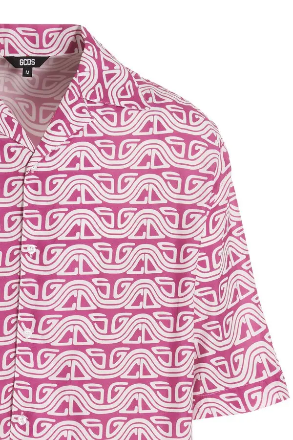 Gcds Waved Logo Printed Buttoned Shirt - Pink
