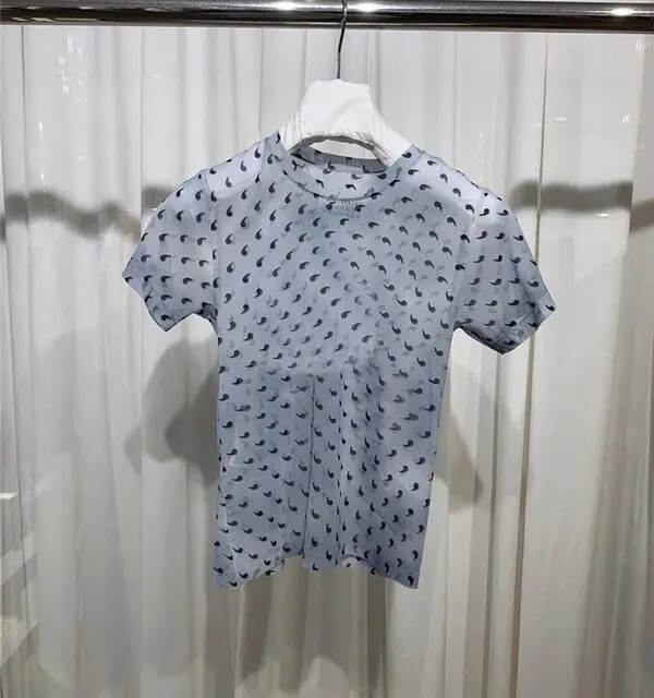 MAISON MARGIELA Sheer Printed Short Sleeve Top