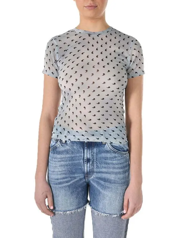 MAISON MARGIELA Sheer Printed Short Sleeve Top