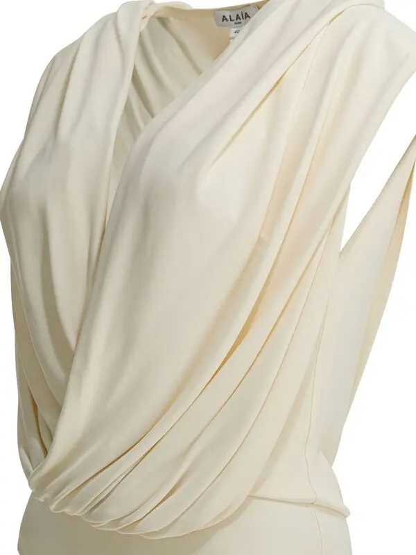 Alaïa Sleeveless V-neck Bodysuit With Pleated Waist