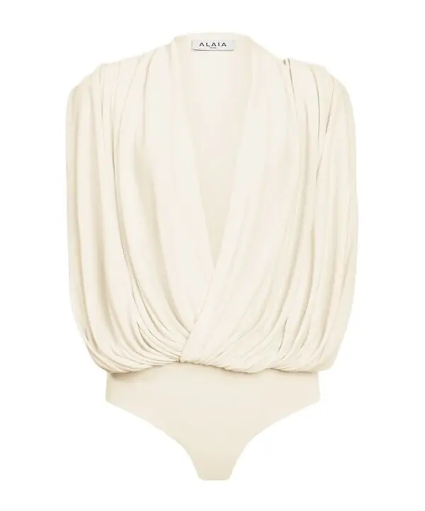 Alaïa Sleeveless V-neck Bodysuit With Pleated Waist - White