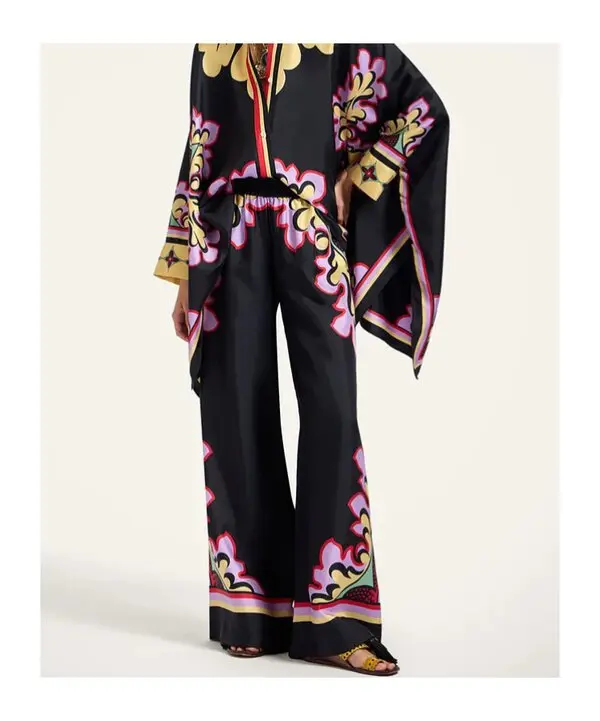 La DoubleJ Printed Wide Leg Trousers - Black