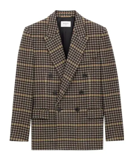 Saint Laurent Double-breasted Houndstooth Blazer - Multi-color