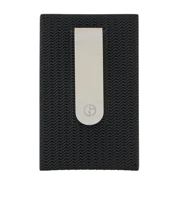 Giorgio Armani Logo-plaque Woven Leather Cardholder - Black