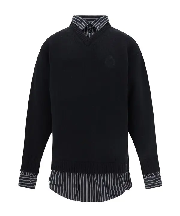 Balenciaga Layered Knit Sweater With Laminated Shirt Collar