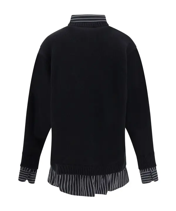 Balenciaga Layered Knit Sweater With Laminated Shirt Collar