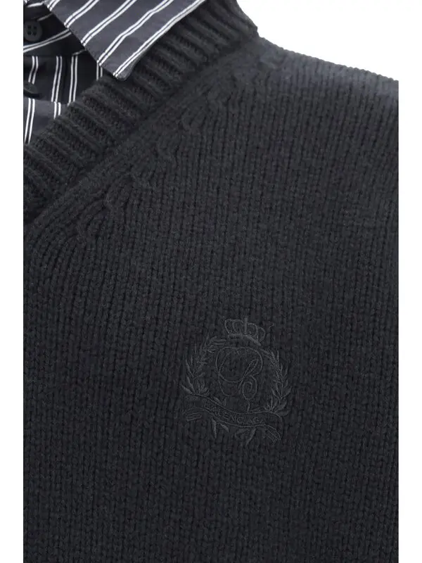 Balenciaga Layered Knit Sweater With Laminated Shirt Collar