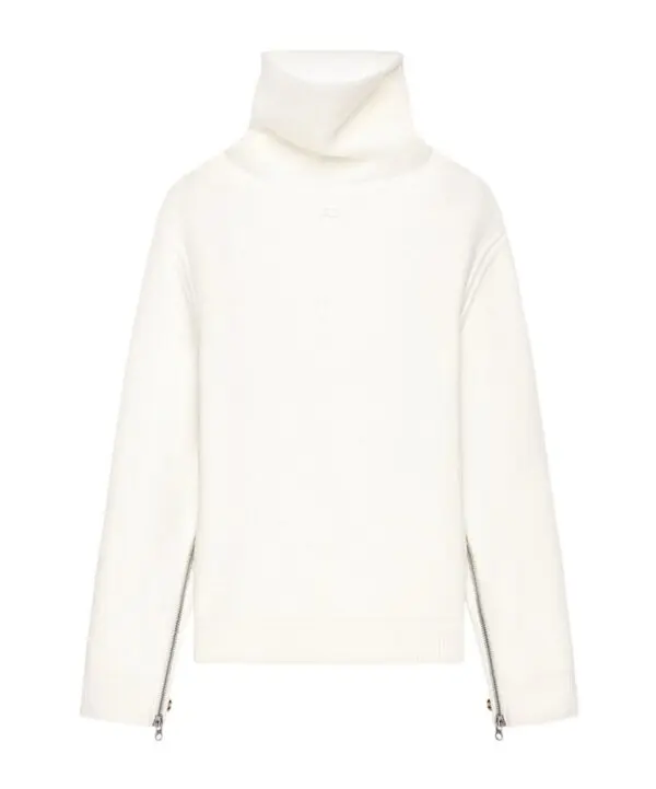 COURREGES Oversized Mock Neck Sweater With Zipper Detail - Natural Beige