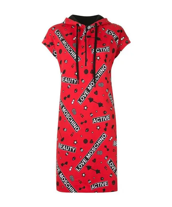 Moschino Classic Printed Hooded Mini Dress