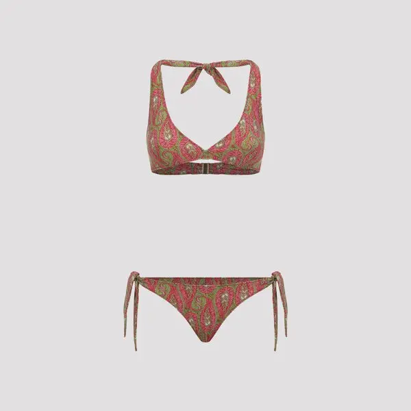 Etro Paisley Foliage Motif Halterneck Bikini