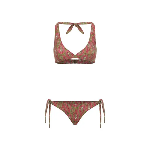 Etro Paisley Foliage Motif Halterneck Bikini