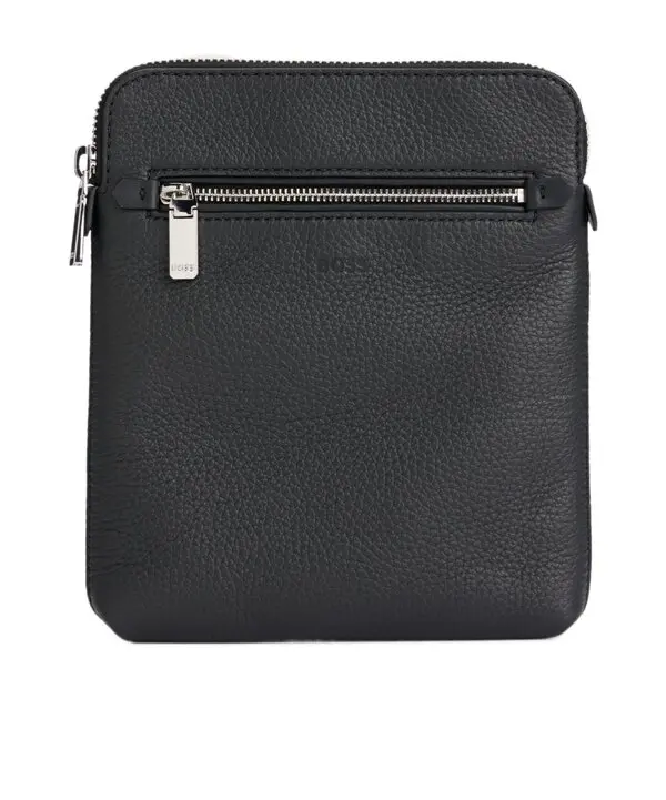 Hugo Boss Italian Leather Envelope Bag With Embossed Logo - Black