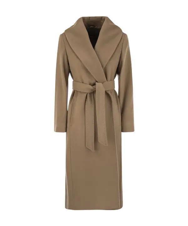 Max Mara Belted Long-sleeved Coat With Lace Detail - Camel