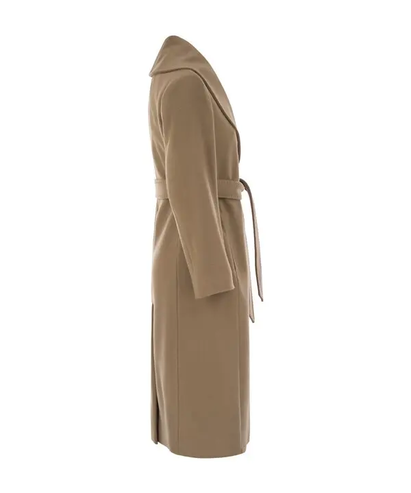 Max Mara Belted Long-sleeved Coat With Lace Detail - Camel