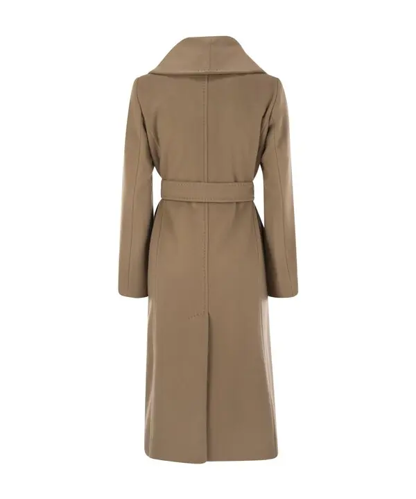 Max Mara Belted Long-sleeved Coat With Lace Detail - Camel