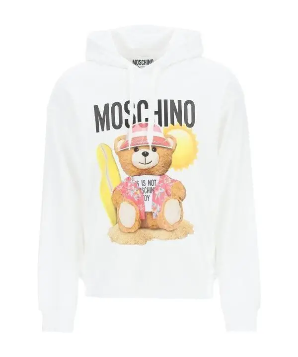 Moschino Teddy Bear Printed Drawstring Hoodie - White