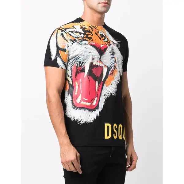 Dsquared2 D2 Lrg Tiger Prnt Ss Tee Blk
