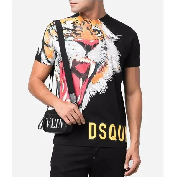 Dsquared2 D2 Lrg Tiger Prnt Ss Tee Blk