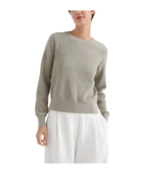 Brunello Cucinelli Ribbed Cotton Jumper With Embroidered Back Collar