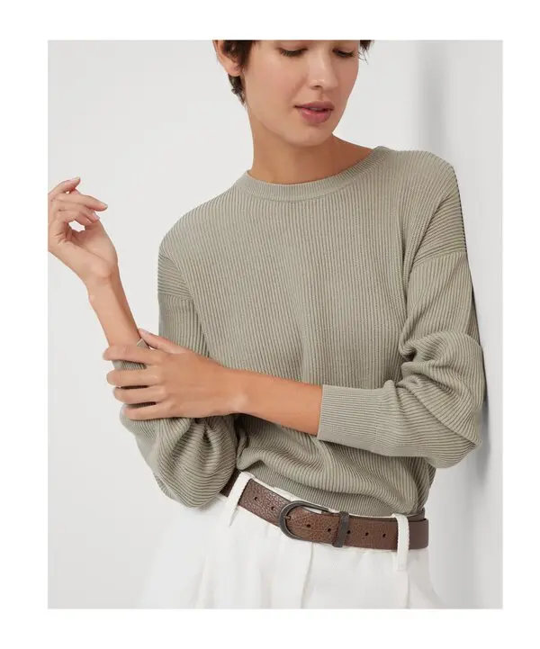 Brunello Cucinelli Ribbed Cotton Jumper With Embroidered Back Collar