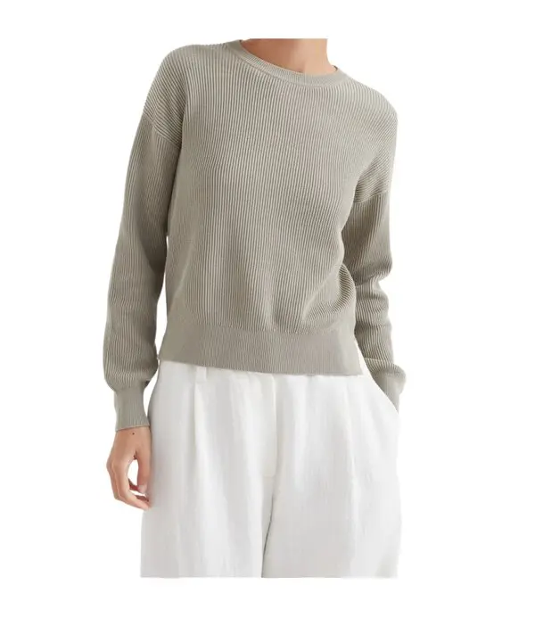 Brunello Cucinelli Ribbed Cotton Jumper With Embroidered Back Collar