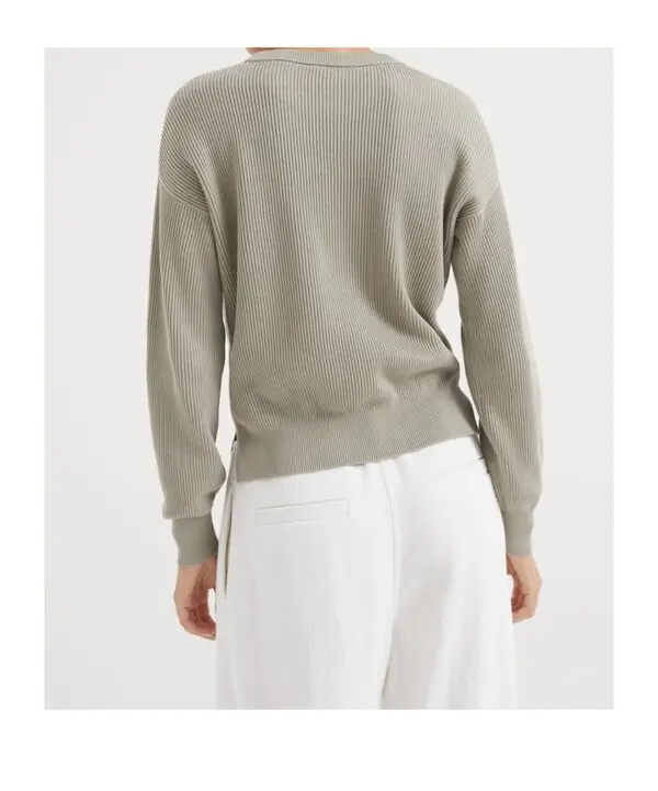 Brunello Cucinelli Ribbed Cotton Jumper With Embroidered Back Collar