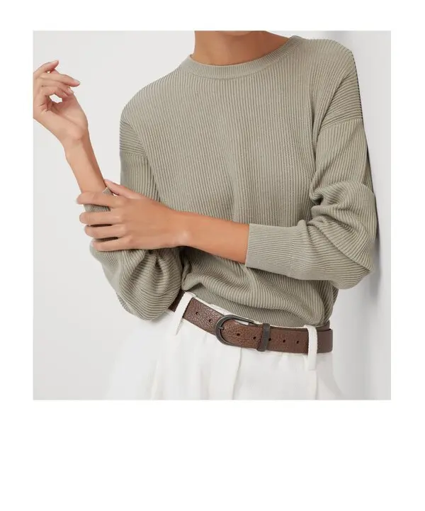 Brunello Cucinelli Ribbed Cotton Jumper With Embroidered Back Collar