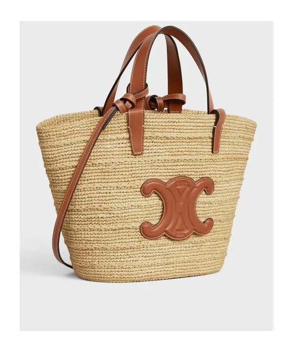 Celine Teen Supple Classic Panier In Raffia And Calfskin