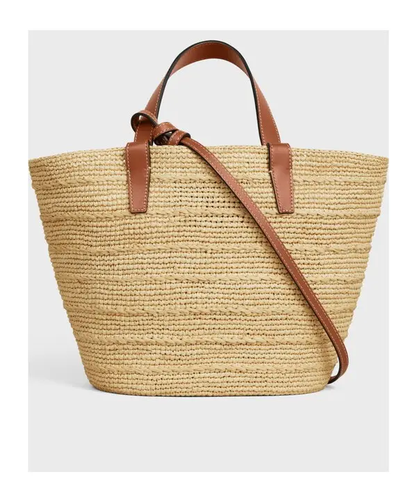 Celine Teen Supple Classic Panier In Raffia And Calfskin