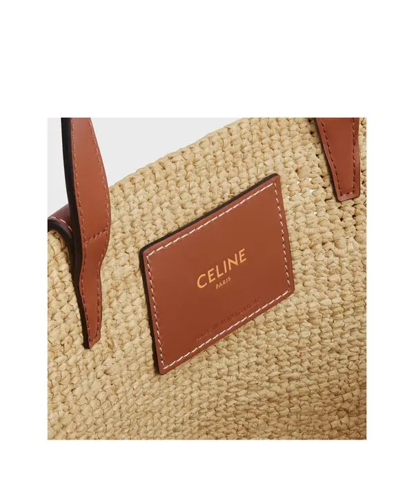 Celine Teen Supple Classic Panier In Raffia And Calfskin