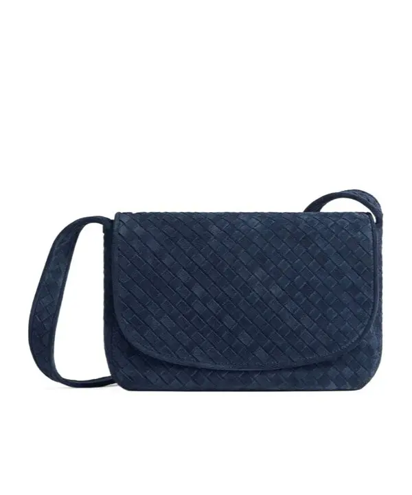 Bottega Veneta Intrecciato Suede Messenger Bag - Neptune