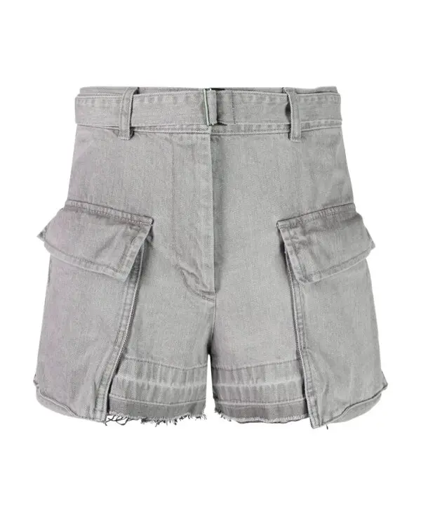 Sacai Belted-waist High-waisted Cargo Shorts - Gray
