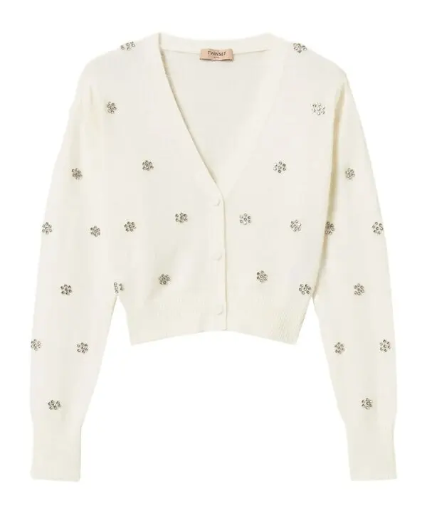 TWINSET Embellished Cropped Cardigan - White