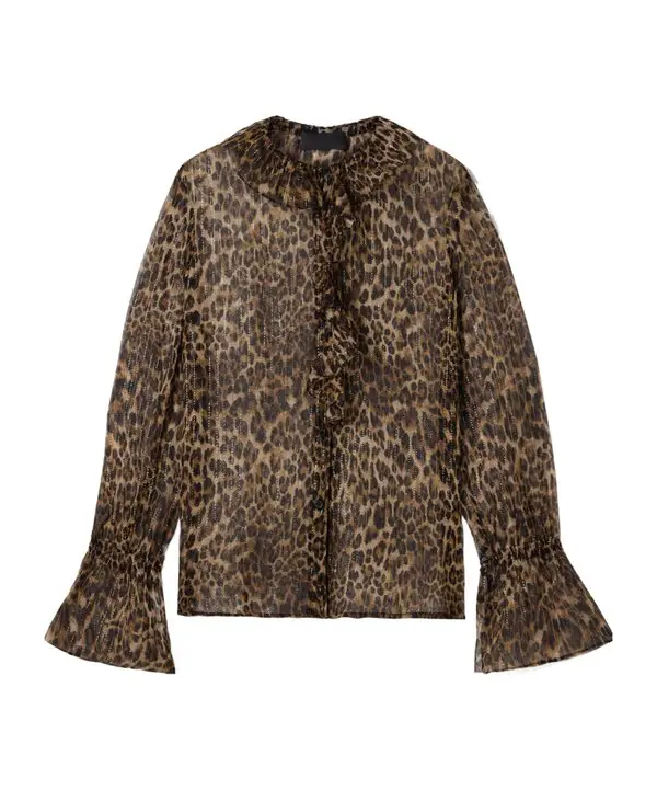 NILI LOTAN Cecily Leopard Print Shirt With Ruffles - Brown
