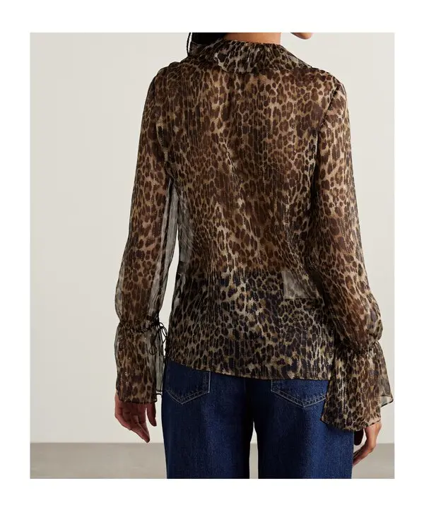 NILI LOTAN Cecily Leopard Print Shirt With Ruffles - Brown
