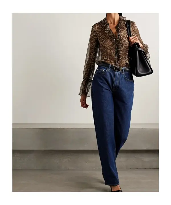 NILI LOTAN Cecily Leopard Print Shirt With Ruffles - Brown