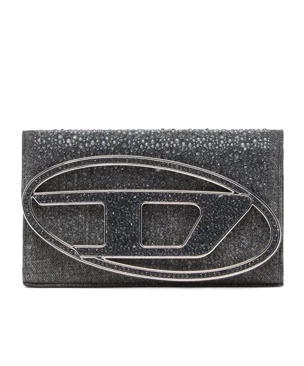 DIESEL® 1dr Crystal Embellished Denim Wallet - Black