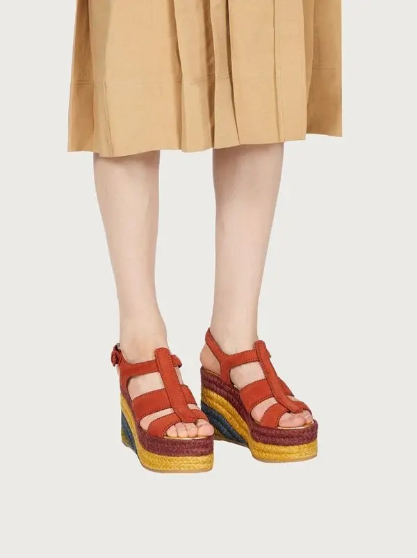 FERRAGAMO Ankle Strap Wedge Espadrilles
