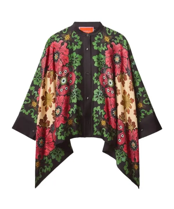 La DoubleJ Printed Silk Mandarin Collar Coat