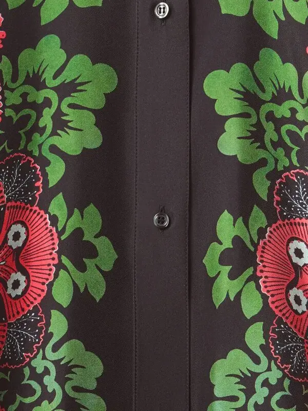 La DoubleJ Printed Silk Mandarin Collar Coat