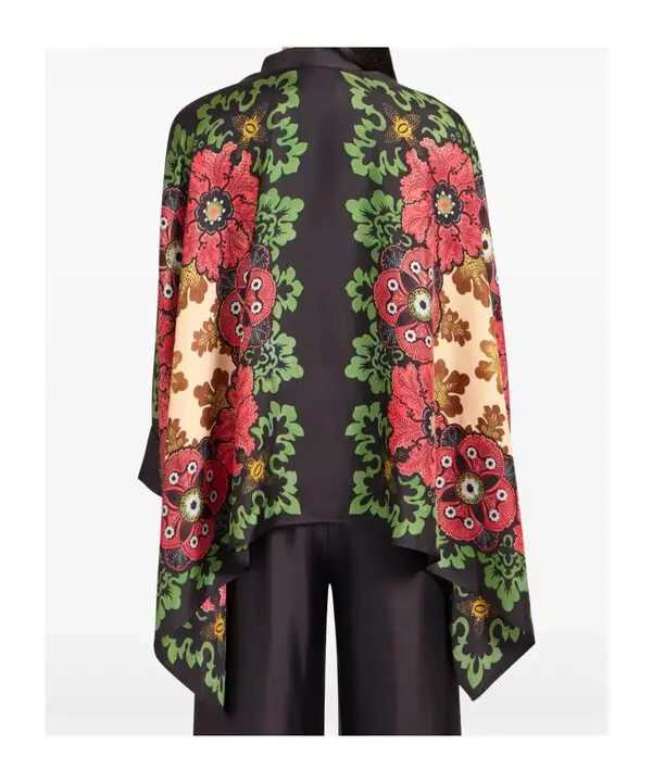 La DoubleJ Printed Silk Mandarin Collar Coat