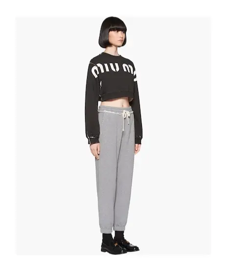 Miu Miu Printed Cotton Cropped Sweatshirt