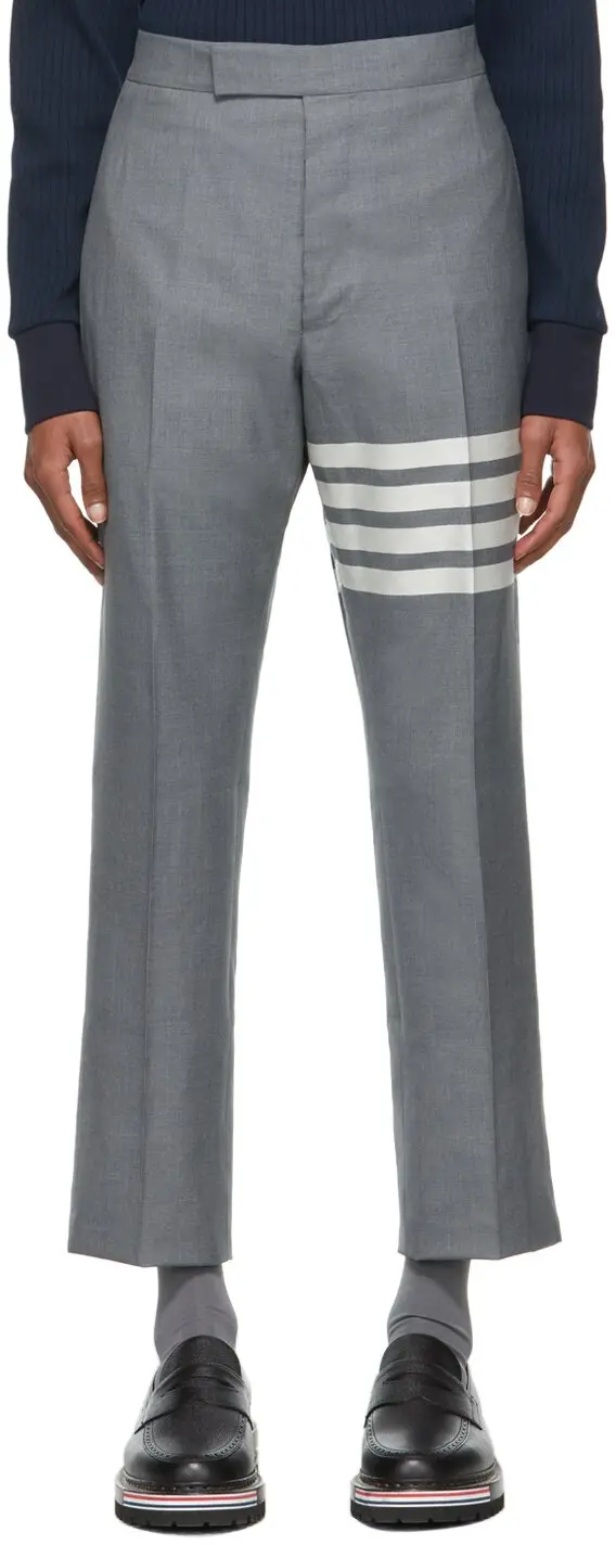 Thom Browne 4-bar Striped Wool Trousers - Medium Gray