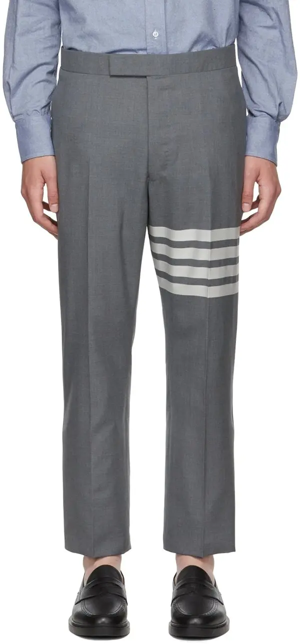 Thom Browne 4-bar Striped Wool Trousers - Medium Gray