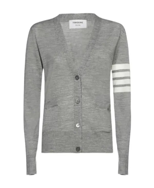 Thom Browne 4-bar V-neck Cardigan - Light Gray