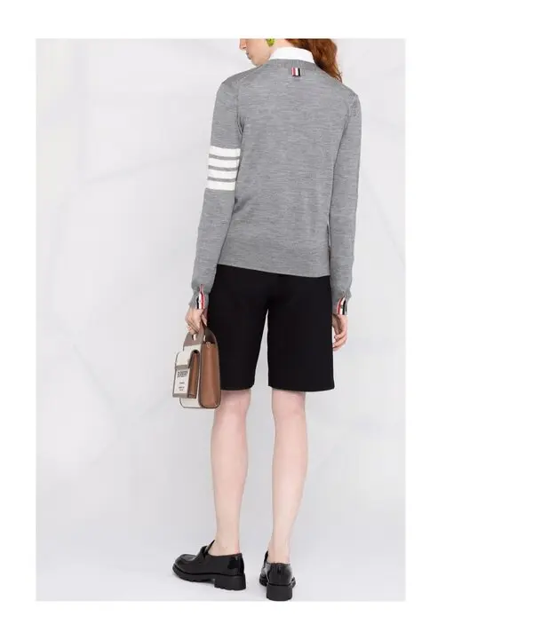 Thom Browne 4-bar V-neck Cardigan - Light Gray
